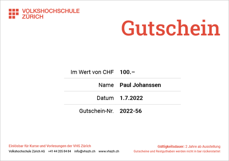 Gutscheine - Volkshochschule Zürich